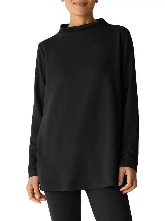 Eileen Fisher Funnel Neck Long Sleeve Top - Black
