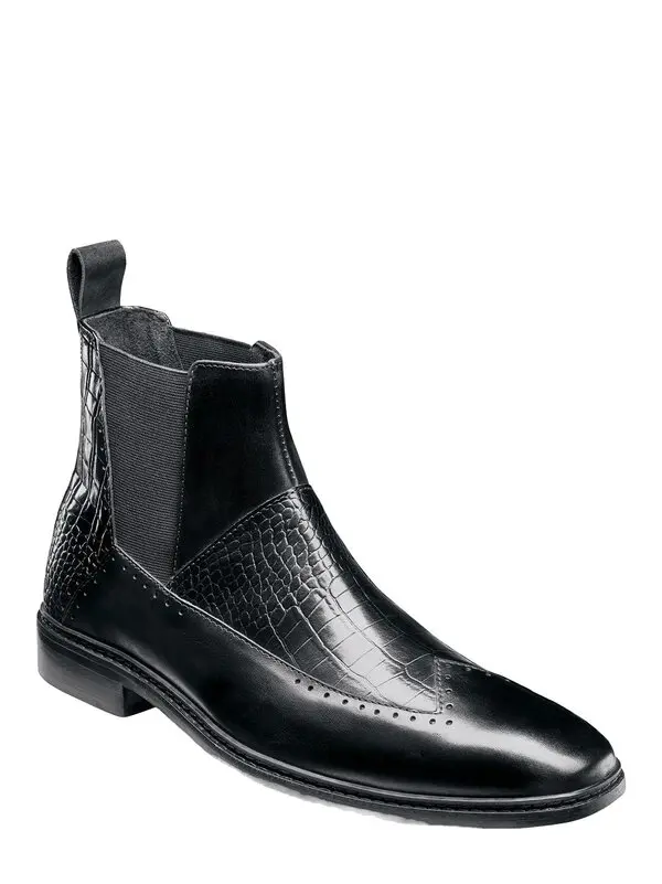 STACY ADAMS Garza Leather Wingtip Chelsea Boot - Black