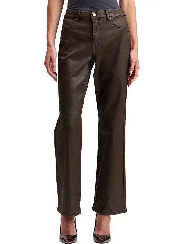 Avec Les Filles Coated High Waist Bootcut Jeans - Brown Coated