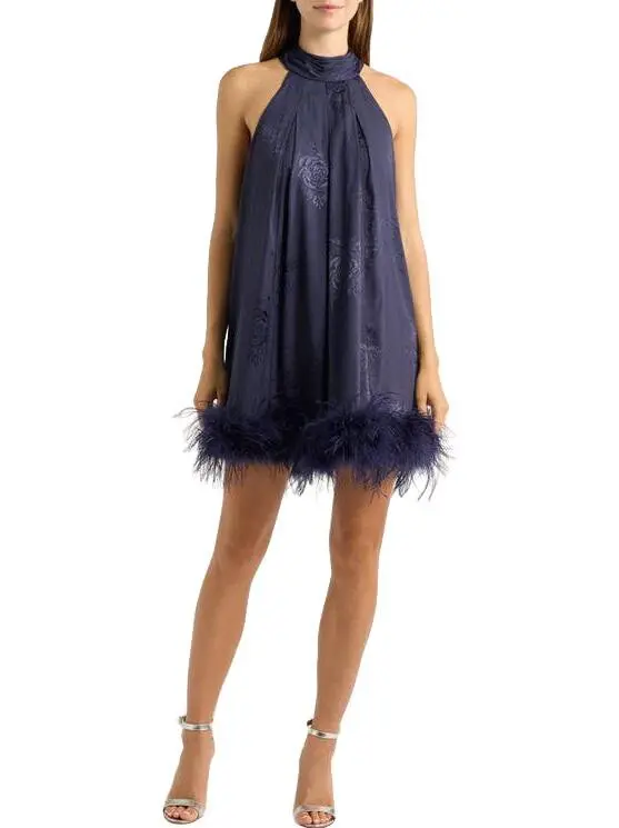 HUTCH Feather Hem Sleeveless Swing Dress - Navy