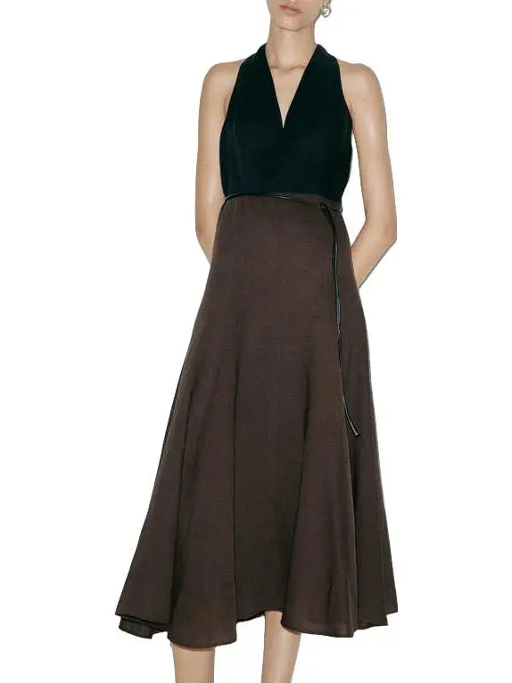 Mango Bicolor A-line Midi Dress - Black/brown