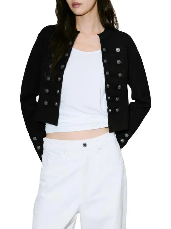 Mango Fine Knit Napoleon Buttoned Jacket - Black