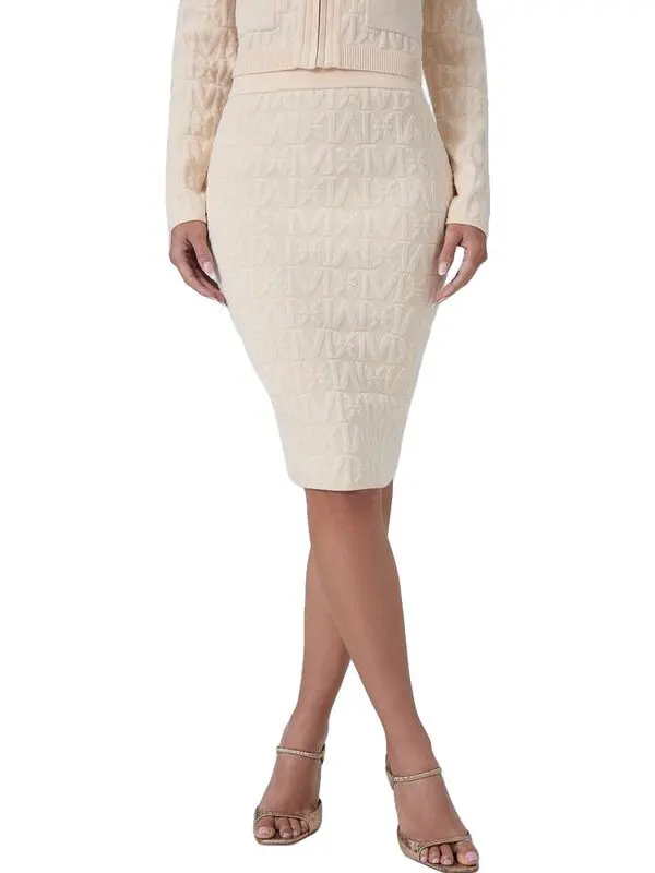 MARCIANO Naliya Monogram Pencil Midi Skirt - Eggshell Ecru