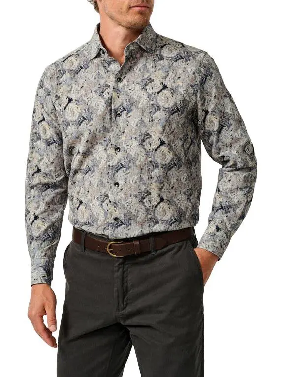 David Donahue Botanical Corduroy Sport Shirt - Charcoal/multi