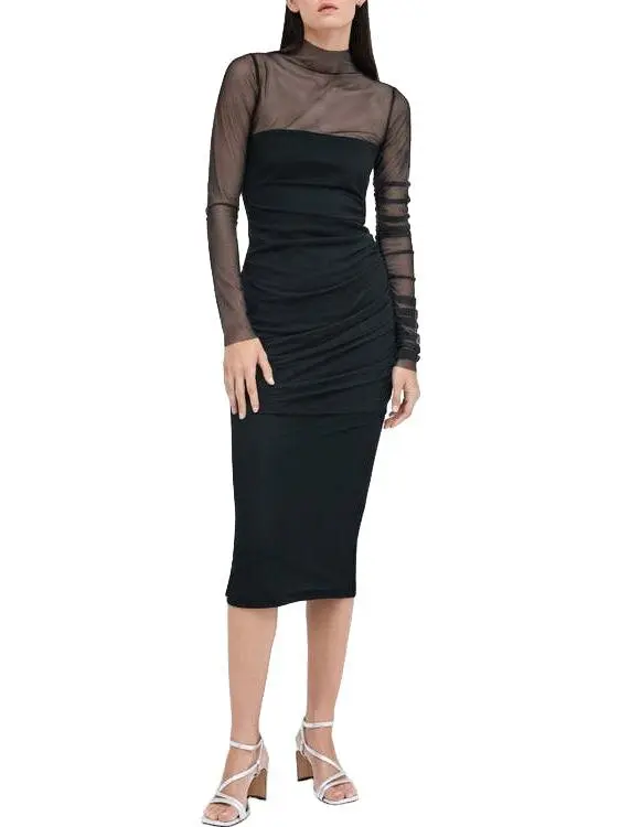 MARCELLA Tehya Ruched Layered Midi Dress - Black