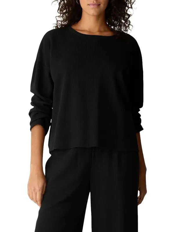 Eileen Fisher Waffle Knit Box Top - Black