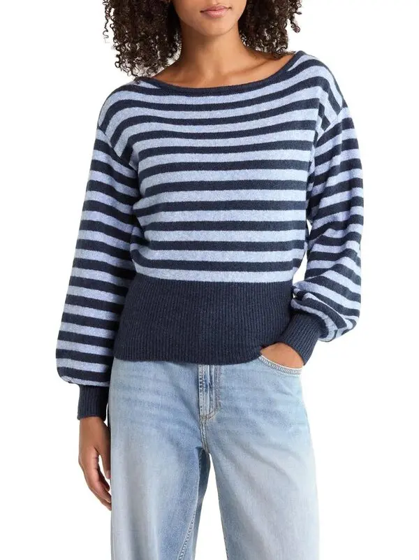 PACSUN Harley Off The Shoulder Sweater - Blue
