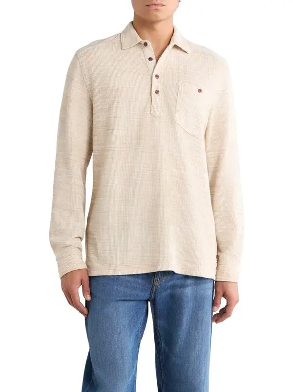 Tommy Bahama Bella Bay Long Sleeve Textured Cotton Blend Pocket Polo - Arctic Wind Heather