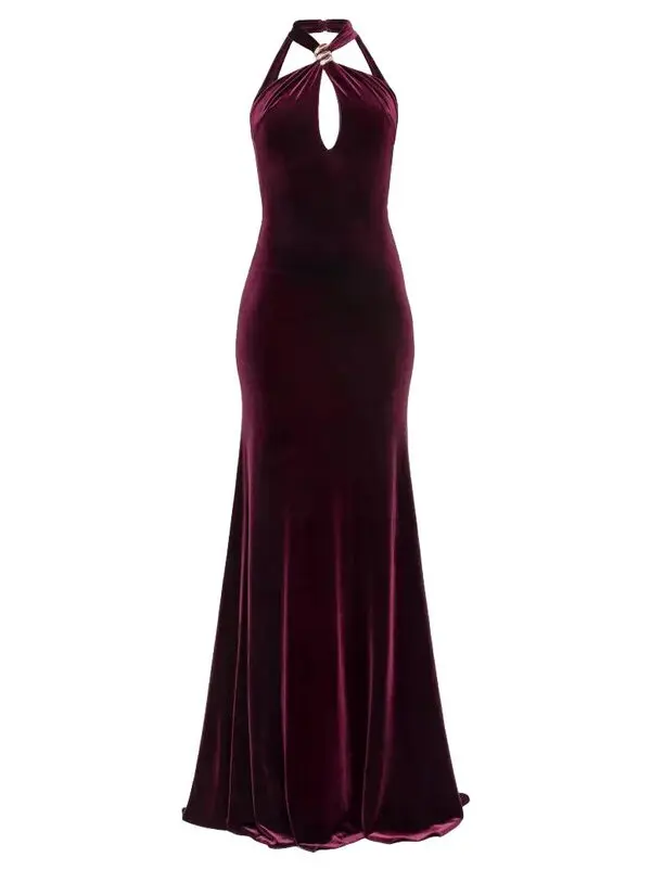 NISSA Open-back Velvet Maxi Dress - Red
