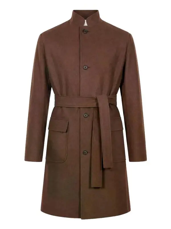 Eleventy Belted High-neck Wool Coat - Brown