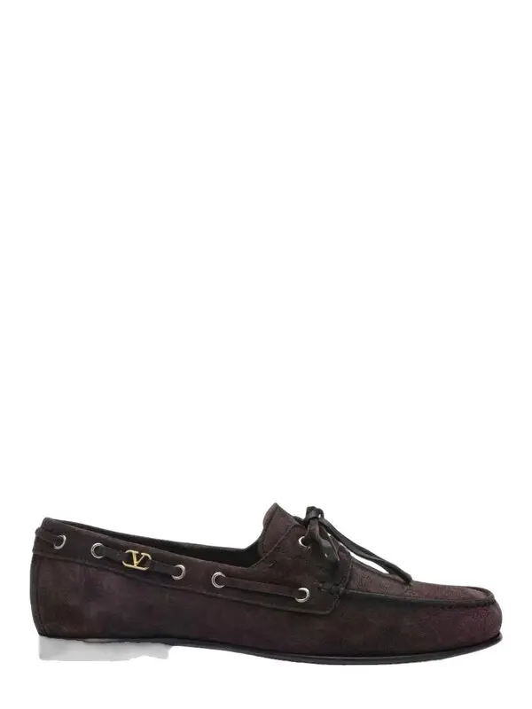 Valentino Garavani Vlogo Signature Suede Boat Shoes - Brown