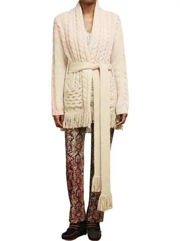 HAYLEY MENZIES Avni Cable-knit Fringed Cardigan - Neutrals
