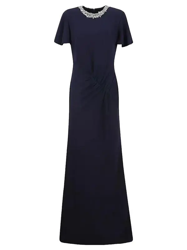 Roland Mouret Crystal-embellished Gathered Maxi Gown - Blue
