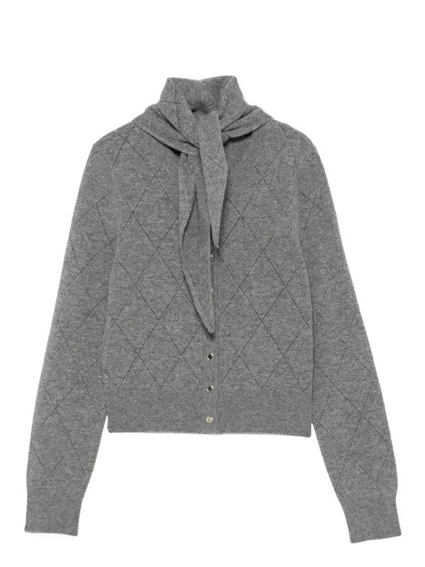 Sandro Argyle-knit Scarf-detail Wool Cardigan - Grey