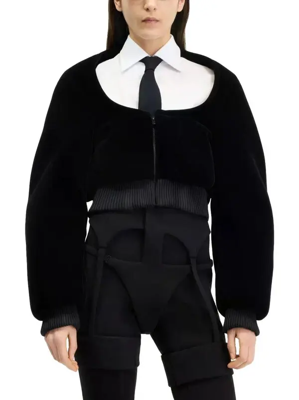 JEAN PAUL GAULTIER Boxy-fit Cropped Bomber Jacket - Black