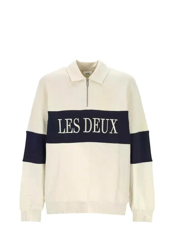 LES DEUX Logo-embroidered Zip-neck Sweatshirt - Neutrals