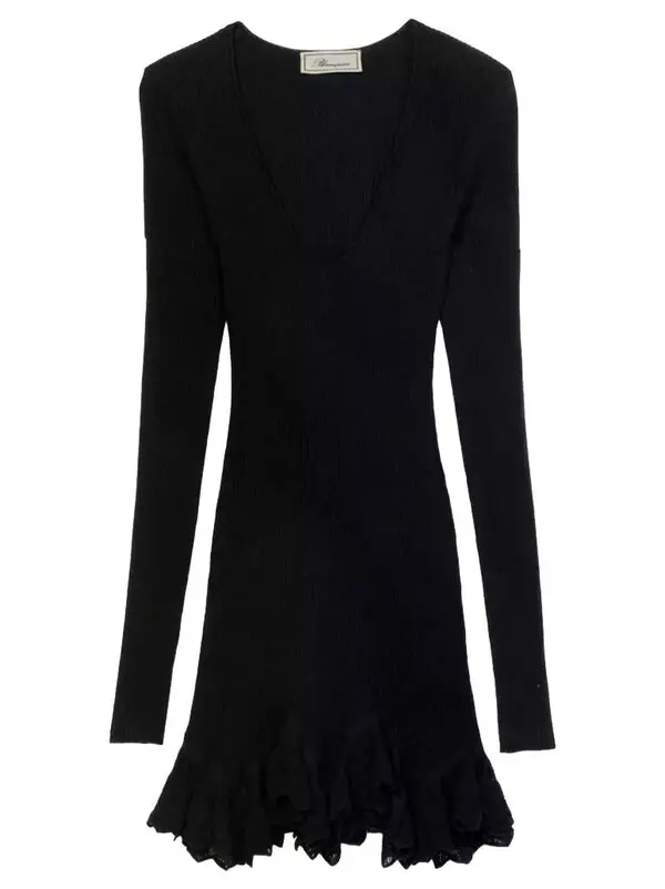 Blumarine Ruffled Ribbed-knit Mini Dress - Black
