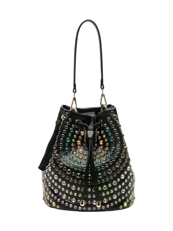 LA CARRIE Stud-embellished Leather Bucket Bag - Black