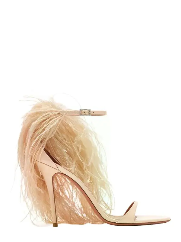 Amina Muaddi Jerry Feather-trim Sandals - Neutrals