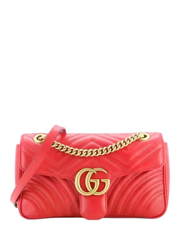 Gucci Gg Marmont Flap Bag Matelasse Leather Small Crossbody Bag - Red