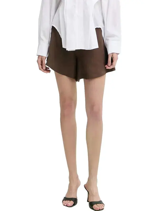 HAVEONE High-waisted Curved-hem Shorts - Brown