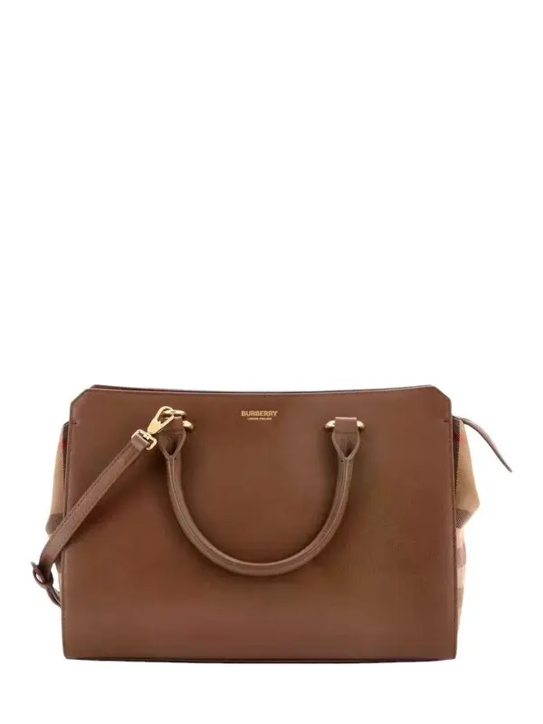 Burberry Banwell Leather And House Check Canvas Small Tote Bag - Brown