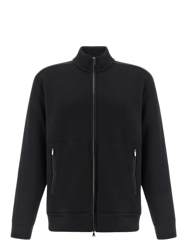 Paul & Shark Supima® Cotton Zip-up Sweatshirt With Alcantara® Details - Black
