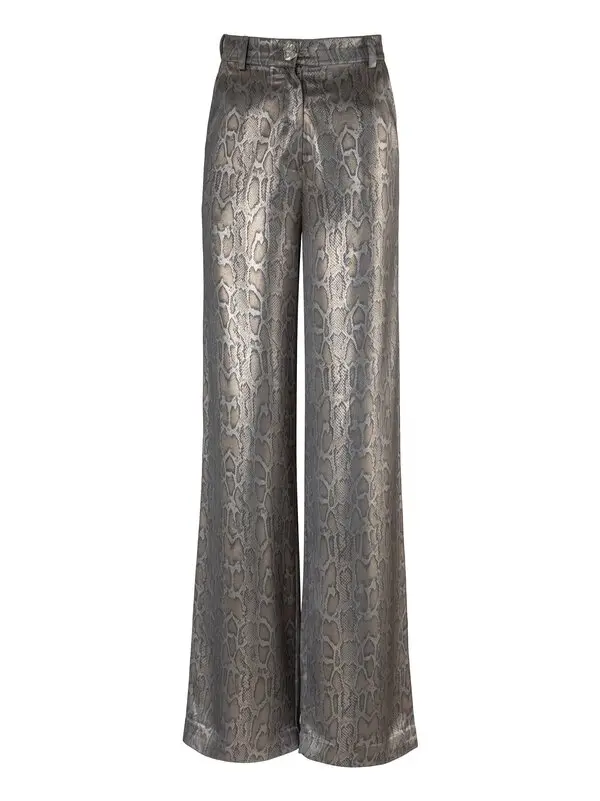 LA FUORI Burnt Snake Gloss Wide-leg Pants - Silver