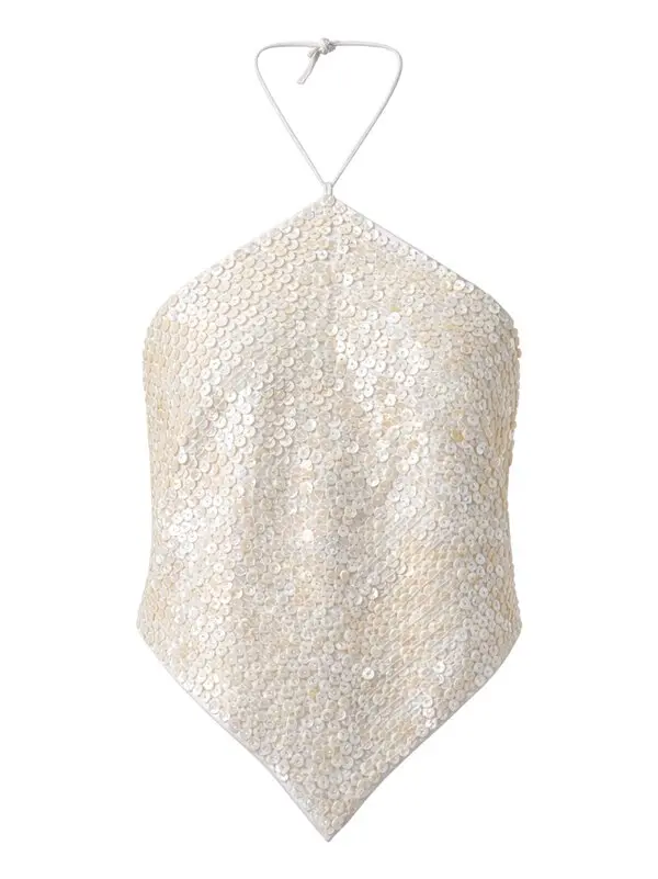 Chan Luu Cotton Mother-of-pearl Button Halter Top - Ivory