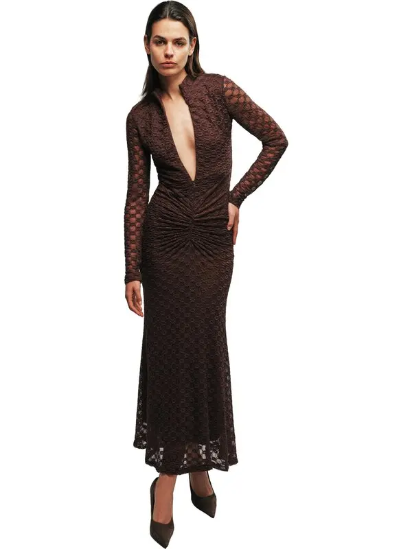 Bardot Verinka Lace Maxi Dress - Dark Choco
