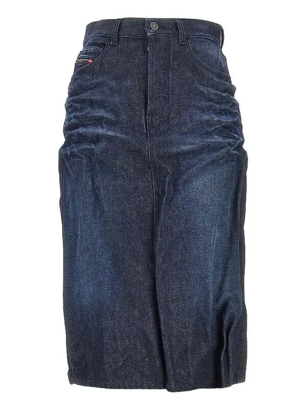 DIESEL® Creased Denim Midi Skirt - Blue