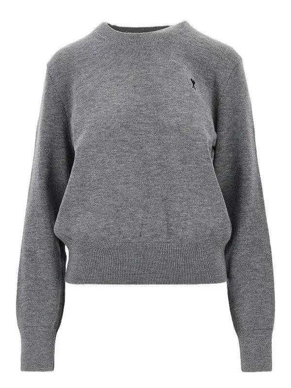 AMI Paris De Coeur Embroidery Crewneck Sweater - Grey