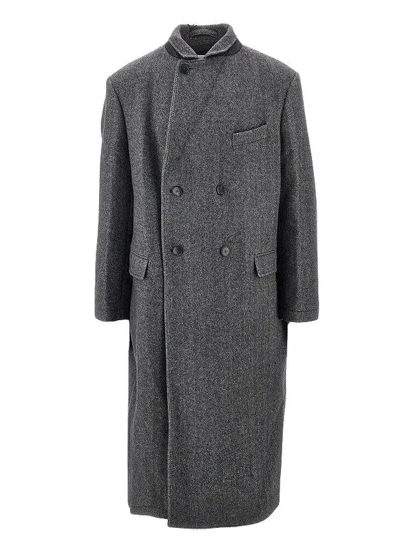 MFPEN Conference' Herringbone Wool Long Coat An - Grey