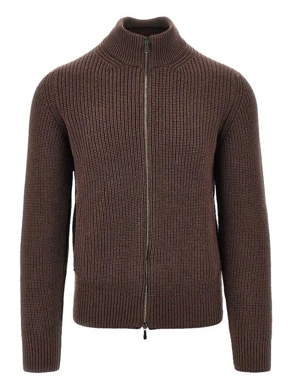 DRUMOHR Merino Wool Full-zip Cardigan - Brown
