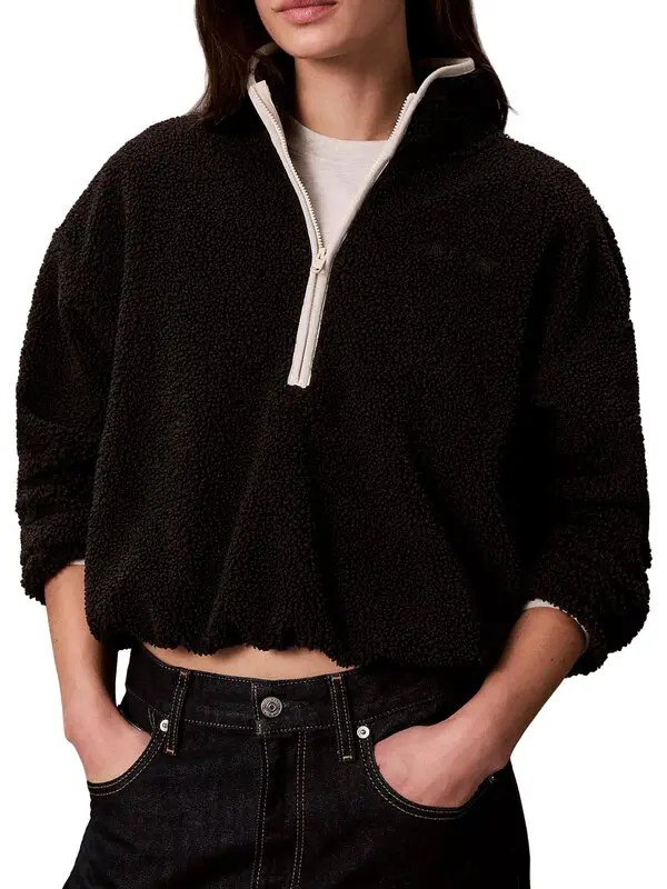 Calvin Klein Sherpa 1/4 Zip Contrast Sweatshirt - Black