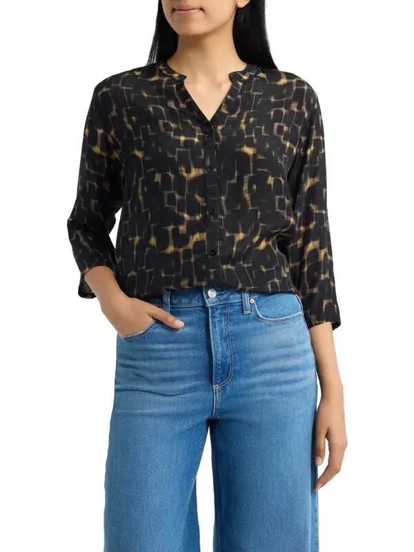 APNY Mandarin Collar Three-quarter Sleeve Shirt - Onyx/amber