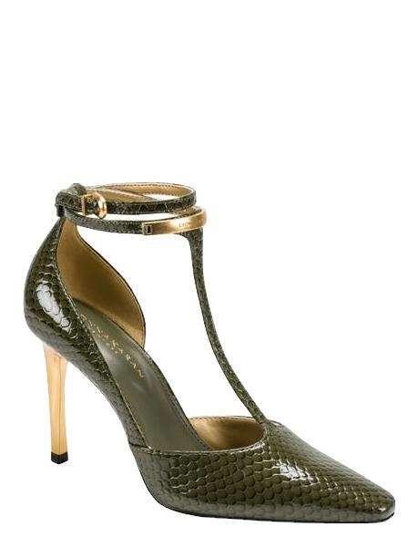 Donna Karan New York Samuel Snakeskin Embossed T-strap Pump - Olive