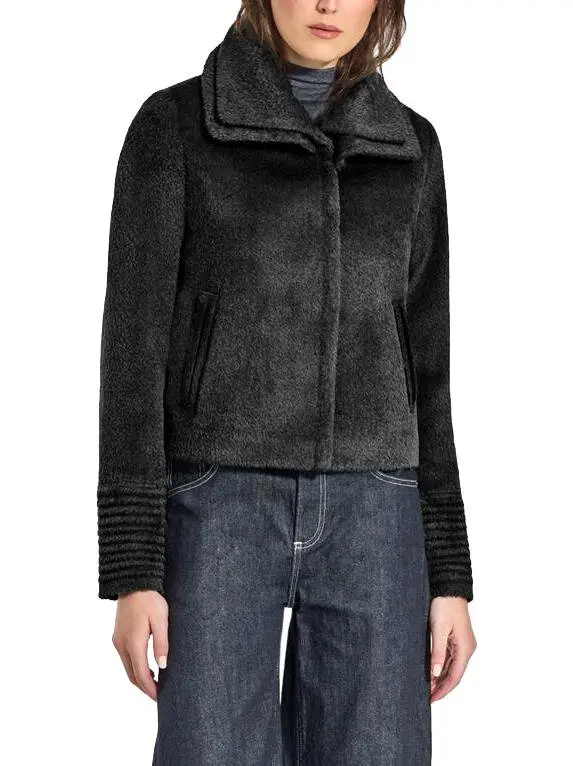 Sentaler Boucle Alpaca Blend Moto Jacket - Black