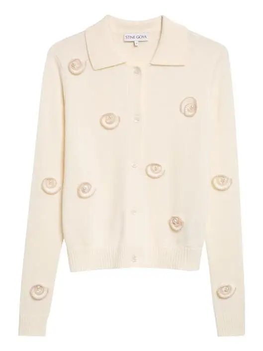 Stine Goya Embellished Shell Appliqué Cardigan - Cream