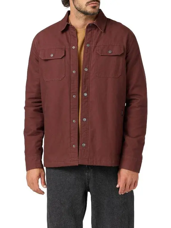 O'Neill Bronsen High Pile Fleece Lined Snap-up Canvas Jacket - Chocolate