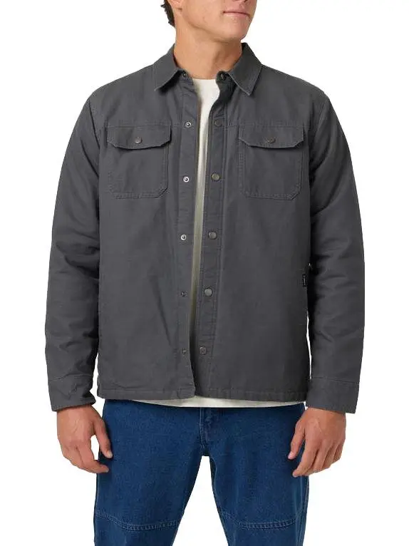 O'Neill Bronsen High Pile Fleece Lined Snap-up Canvas Jacket - Dark Shadow
