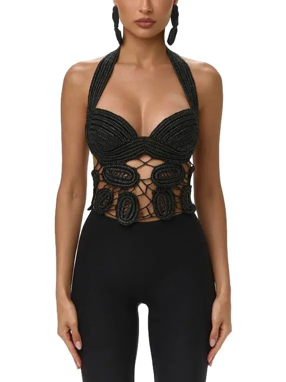 Naked Wardrobe Crocheted Halter Top - Black
