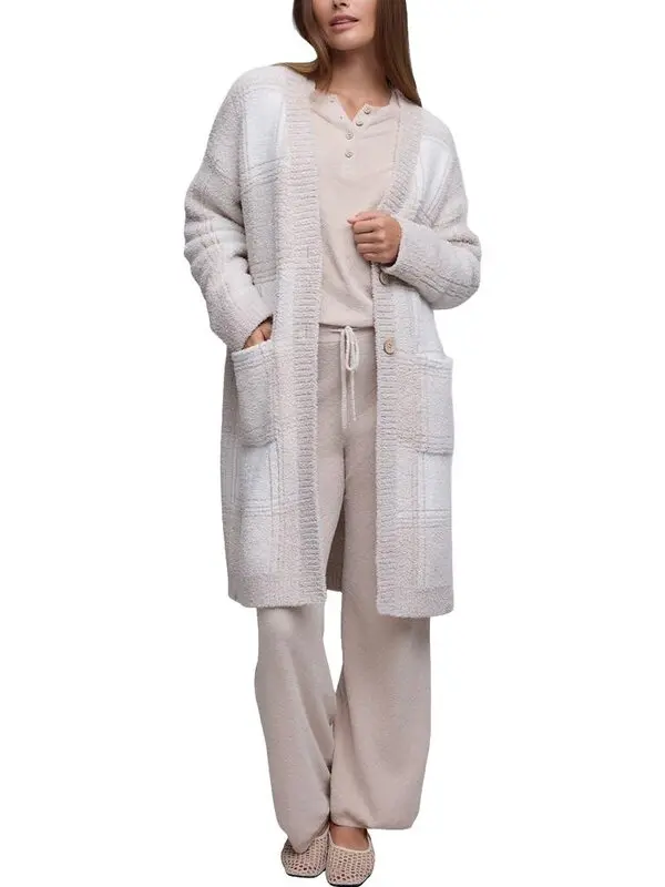 Barefoot Dreams Cozychic® Buffalo Plaid Long Cardigan - Stone Multi