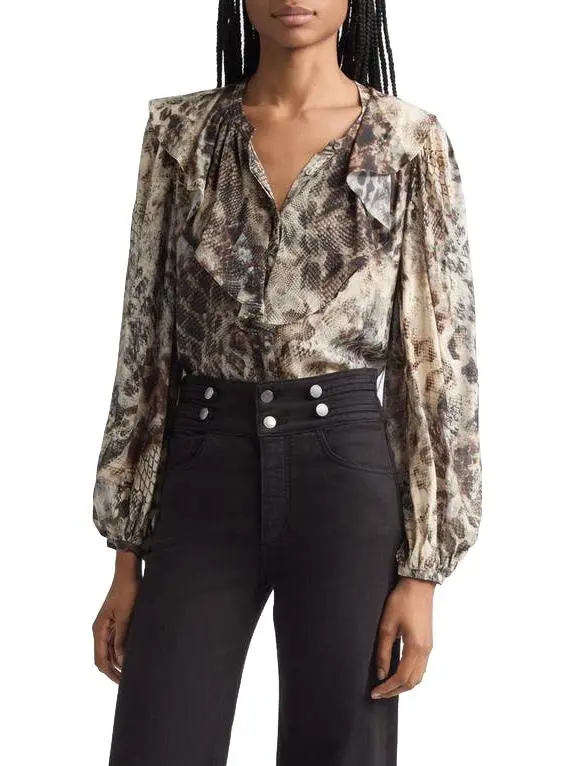 Ramy Brook Star Ruffle Top - Bone Python