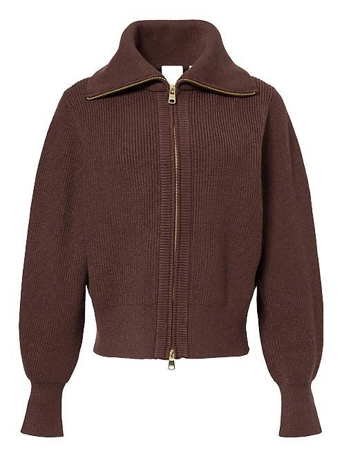 Varley Enrico Zip-up Knitted Cardigan - Coffee Bean