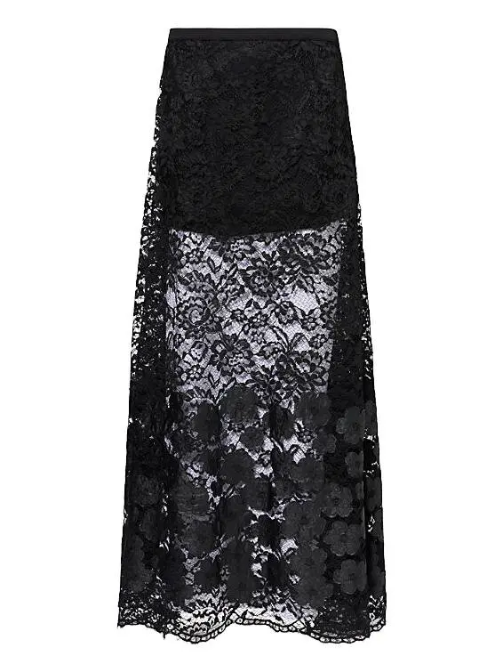 Mona Alshebil Floral-embroidered Lace Maxi Skirt - Black