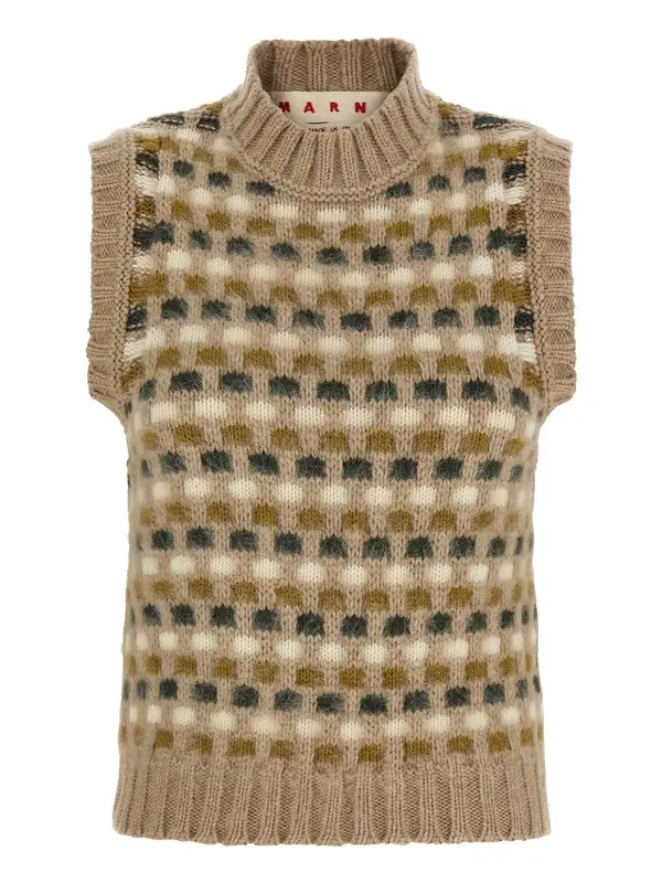 Marni Shetland Acquard Knit Vest - Cream