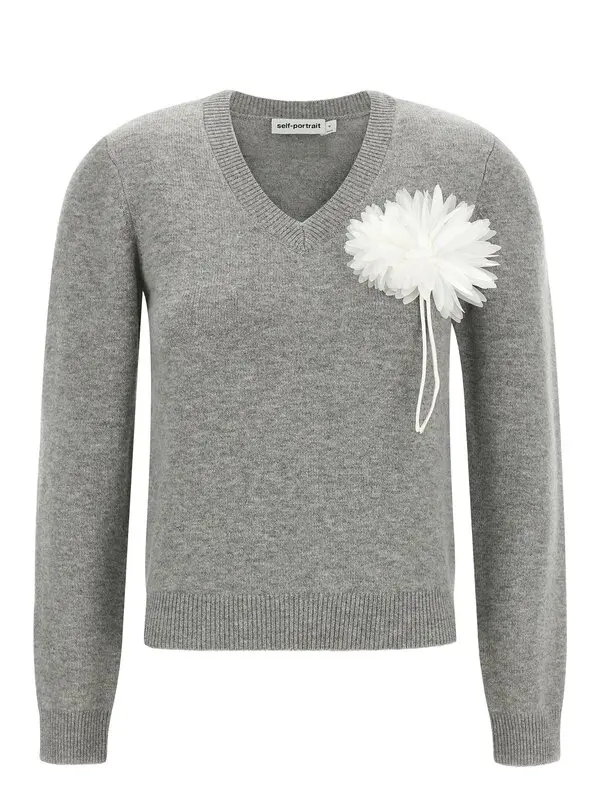 SELF-PORTRAIT Fiore Pin Sweater - Gray