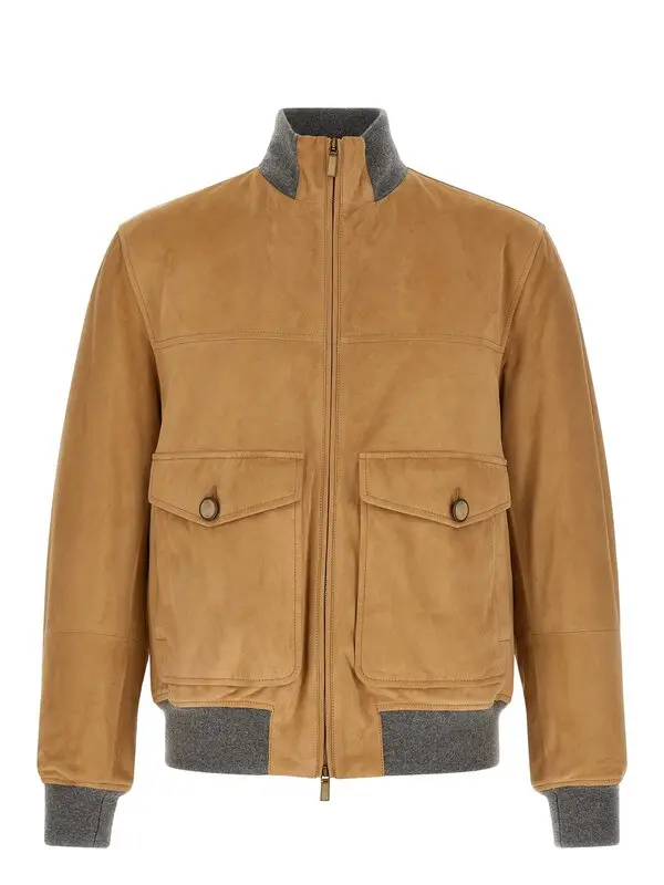 Brunello Cucinelli Padded Suede Bomber Jacket - Cream