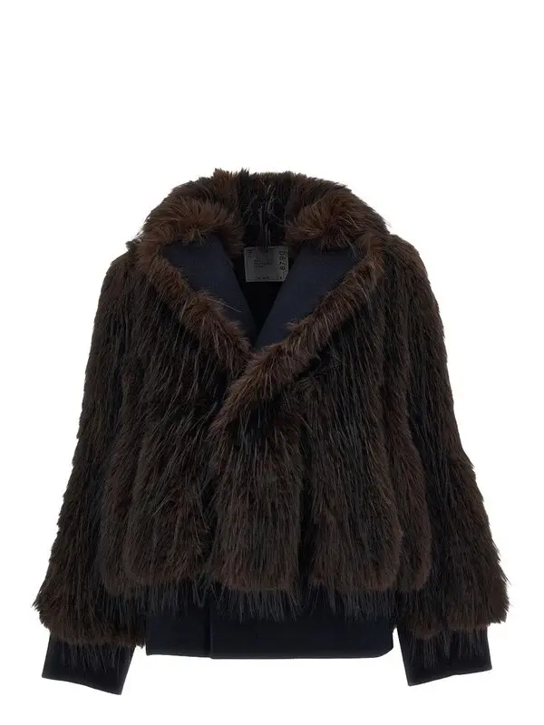 Sacai Wool Melton X Faux Fur Jacket - Multicolor